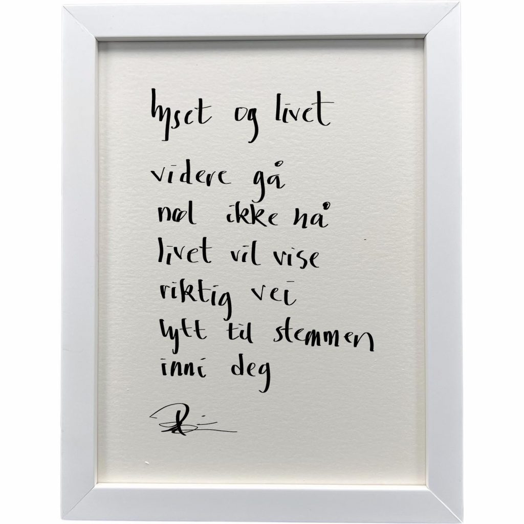 Hvit ramme 20 x 26 cm "lyset og livet", dikt - Birte Lohne